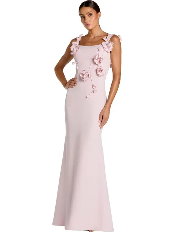 Mac Duggal Sleeveless Crepe Column Gown With Floral Detail - Blush
