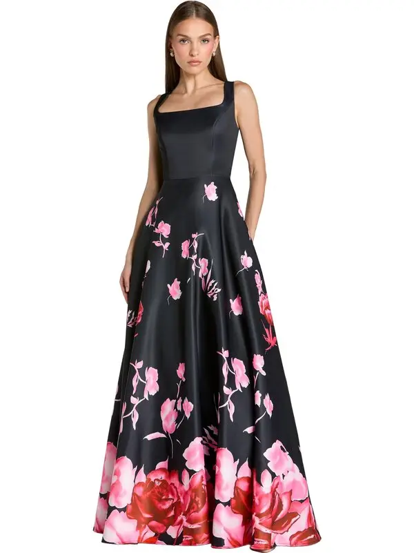 Mac Duggal Floral Print Ball Gown - Black Multi