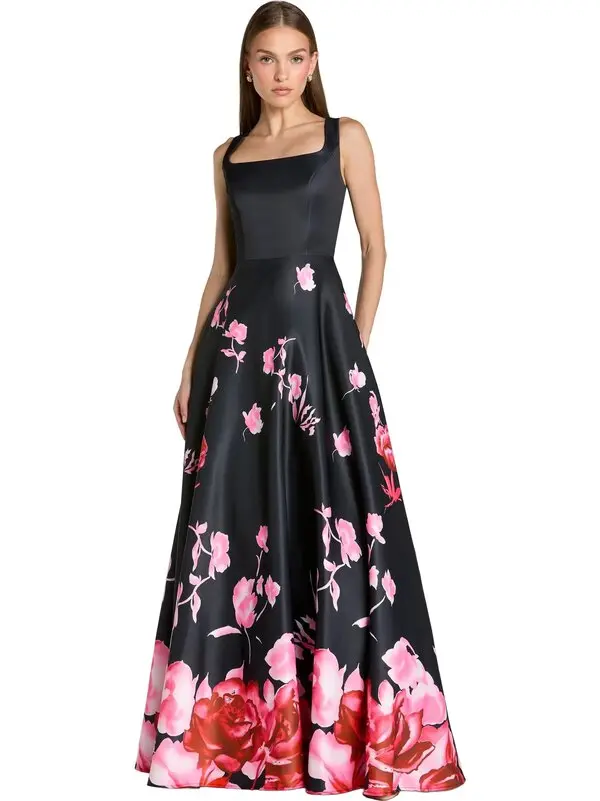 Mac Duggal Floral Print Ball Gown - Black Multi