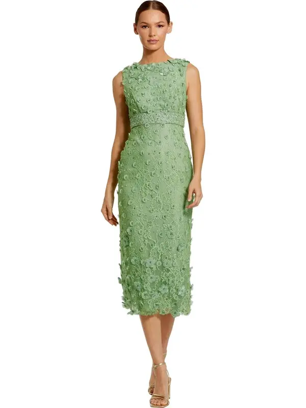 Mac Duggal Floral Applique Midi Dress - Green