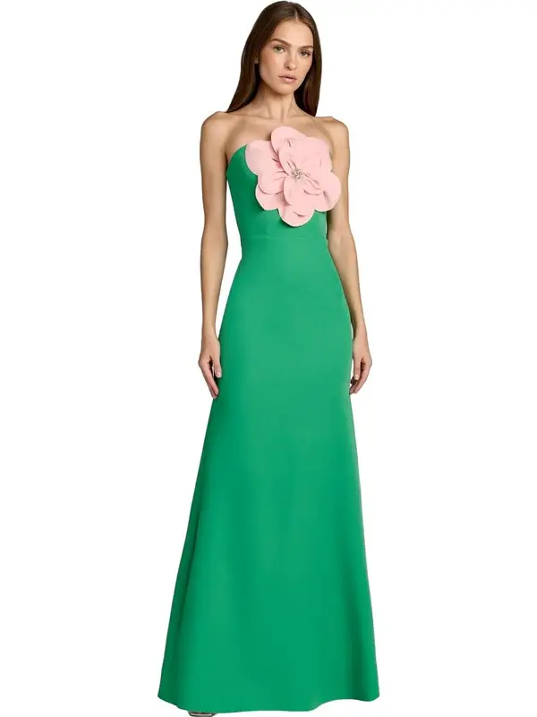 Mac Duggal Strapless Crepe Gown With 3d Flower - Spring Green