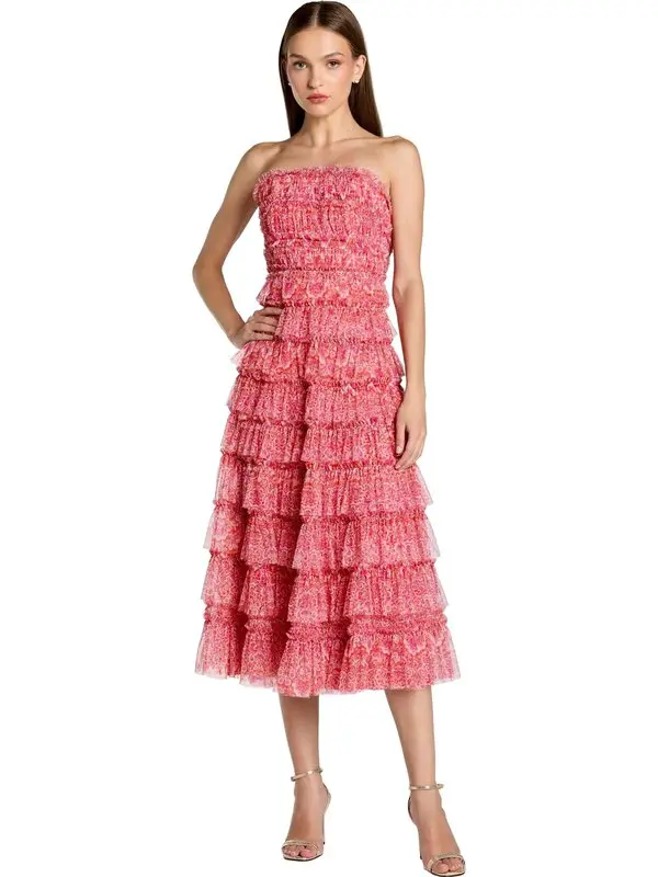 Mac Duggal Floral Strapless Ruffle Maxi Dress - Pink