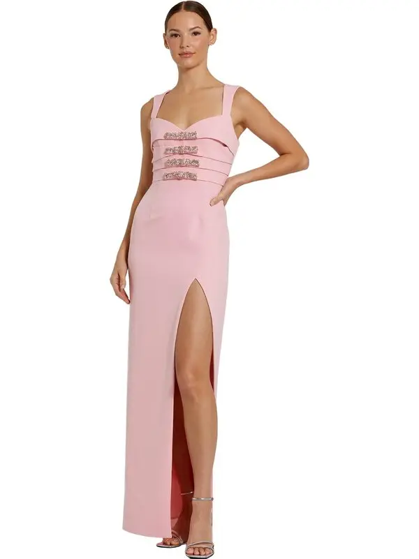 Mac Duggal Crepe Gown With Bow Detailing - Blush