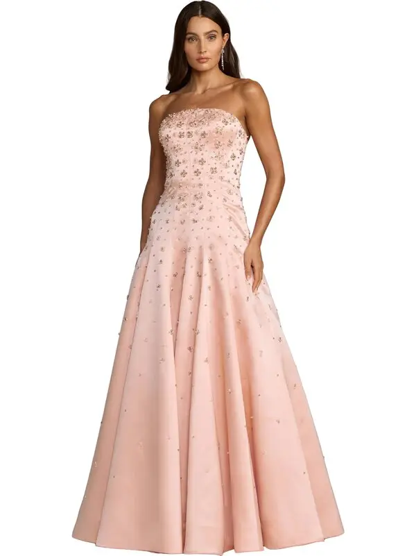 Mac Duggal Embellished Satin Ball Gown With Pockets - Peach