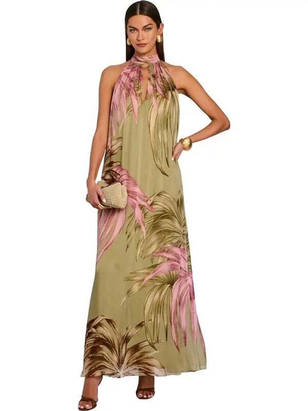 Rococo Sand Fawn Flared Maxi Dress - Green