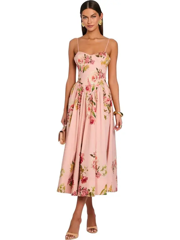 Hemant & Nandita Ayla Corseted Midi Dress - Peach