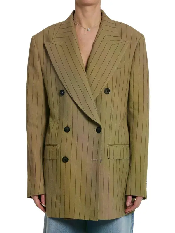 Dolce & Gabbana Striped Double-breasted Linen Jacket - Neutrals