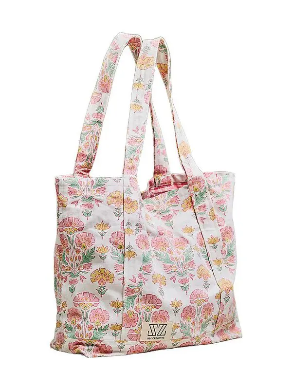 SZ BLOCKPRINTS Printed Tote Bag - Pink Floral