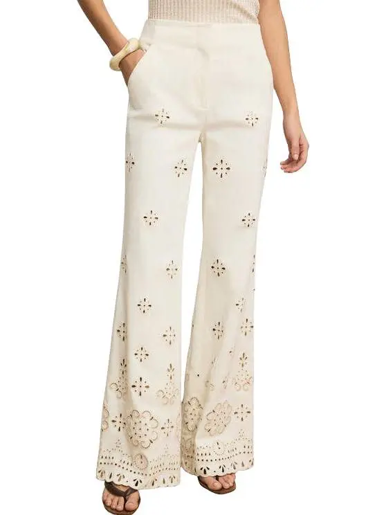 Veronica Beard Komi Embroidered Wide Leg Denim Pants - Dove