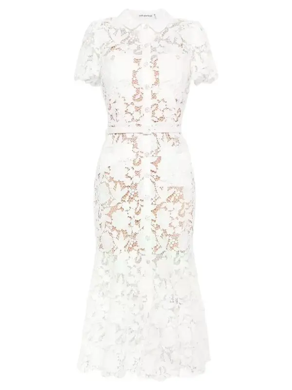 SELF-PORTRAIT Lace Collared Midi Dress - White