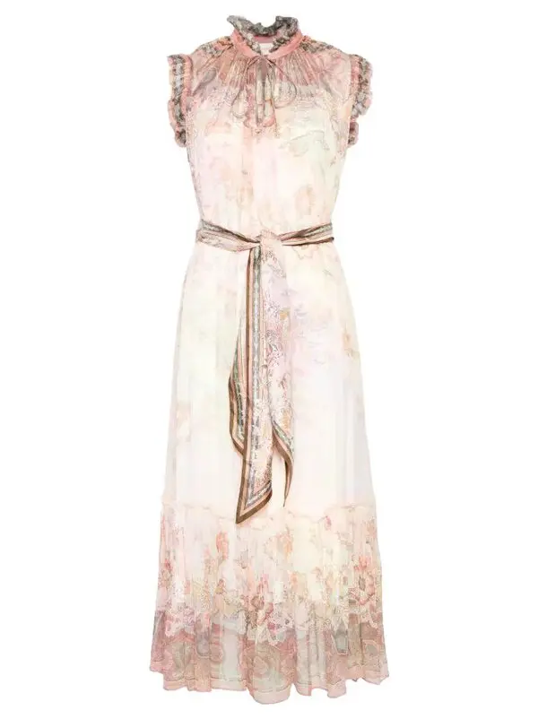 Zimmermann Alchemy Ruffled Paisley Midi Dress - Pink
