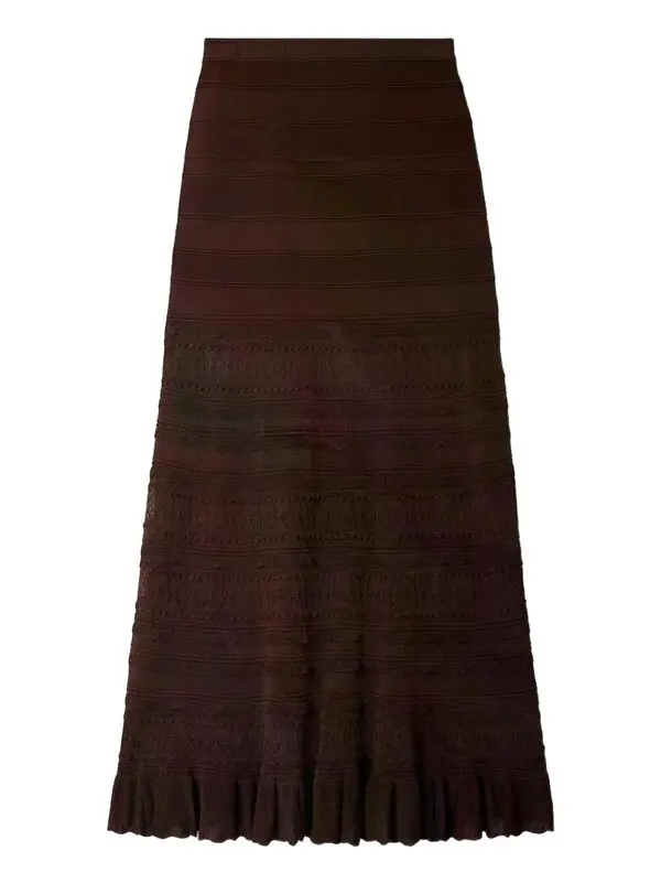 Sandro Knitted Maxi Skirt With Ruffled Hem - Brown