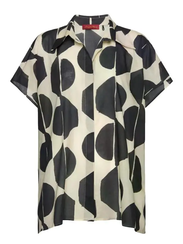 ELENA MIRO` Printed Cotton Muslin Shirt - Neutrals