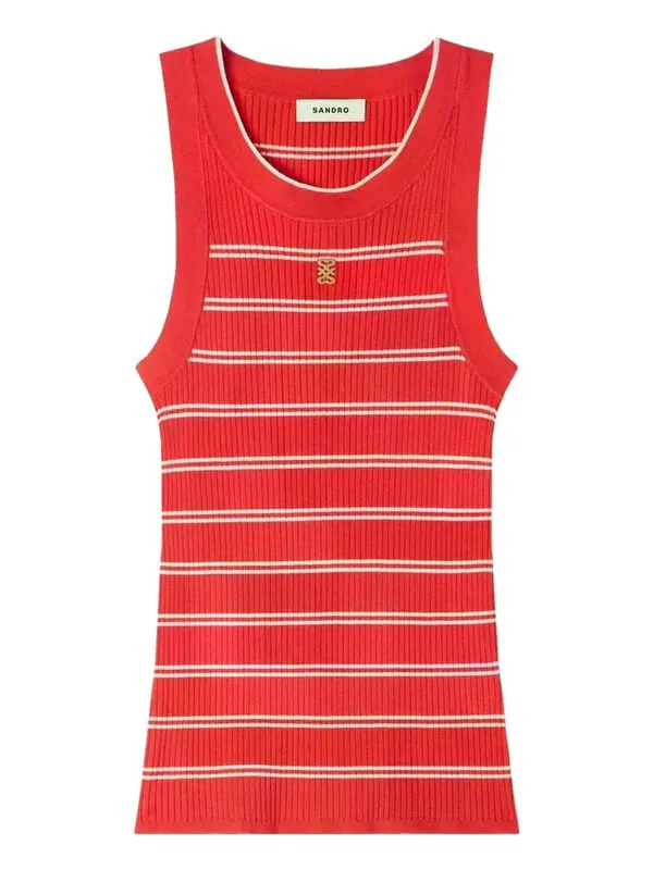 Sandro Striped Tank Top With Logo Detail - Red