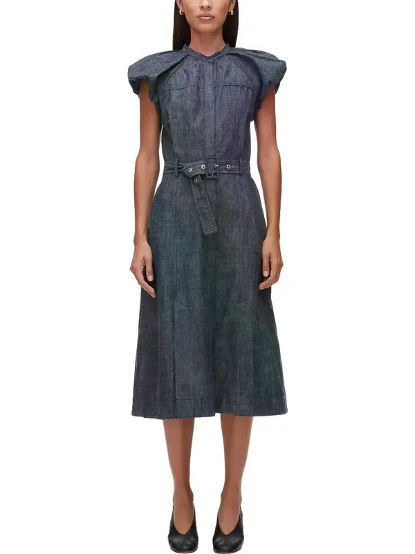 3.1 Phillip Lim Puff-sleeve Belted Midi Dress - Blue