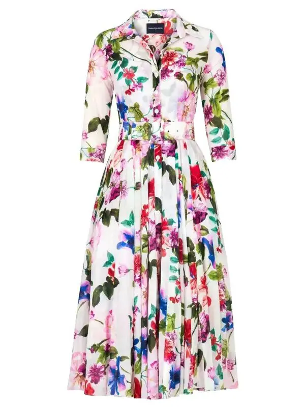 Samantha Sung Aster Floral-print Belted Dress - White