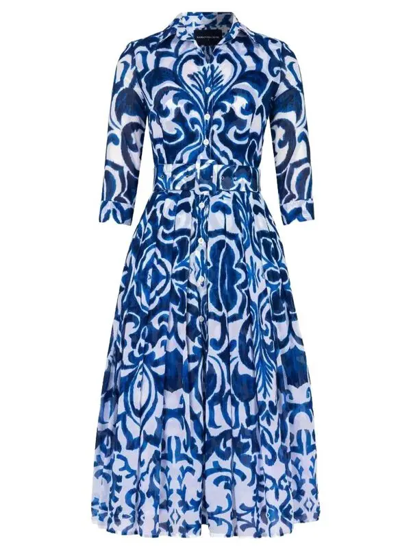 Samantha Sung Audrey Tile-print Midi Shirt Dress - Blue