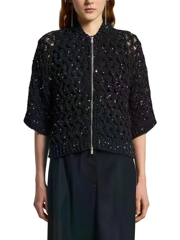 Peserico Sequin Zip-up Cardigan - Blue