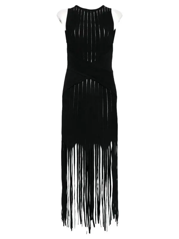 Balmain Fringed-hem Mini Dress - Black