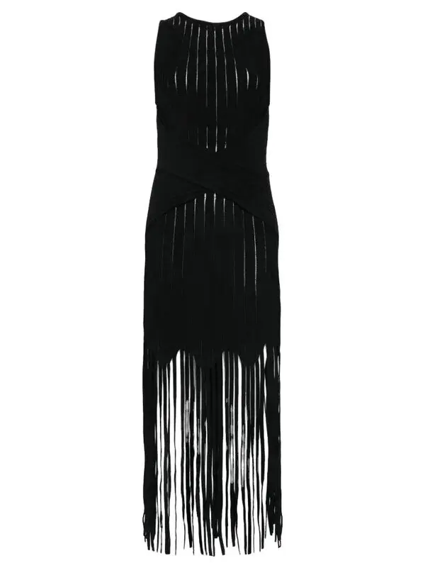 Balmain Fringed-hem Mini Dress - Black