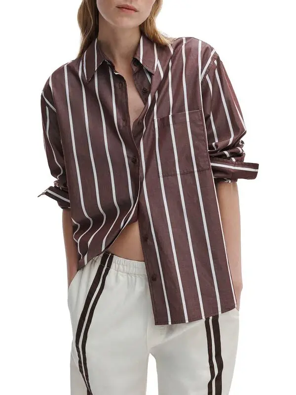 Rag & Bone Connie Stripe Button-up Shirt - Rust White Stripe