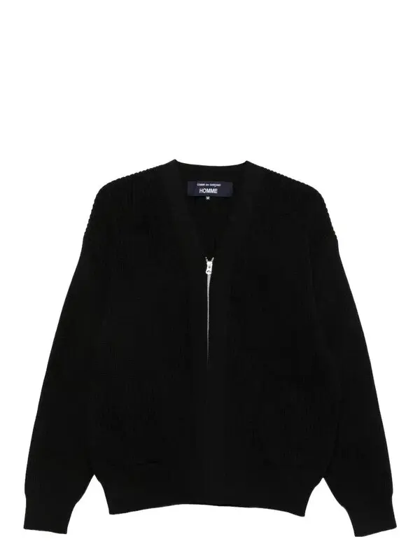 Comme Des Garçons Zip-up Ribbed Knit Cardigan - Black