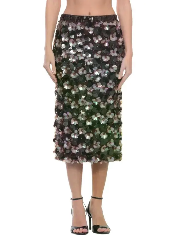 P.a.r.o.s.h Sequin-flower Embellished Skirt - Black
