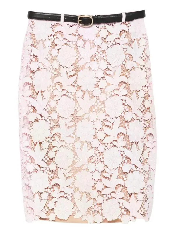 SELF-PORTRAIT Floral Lace Midi Skirt - Pink