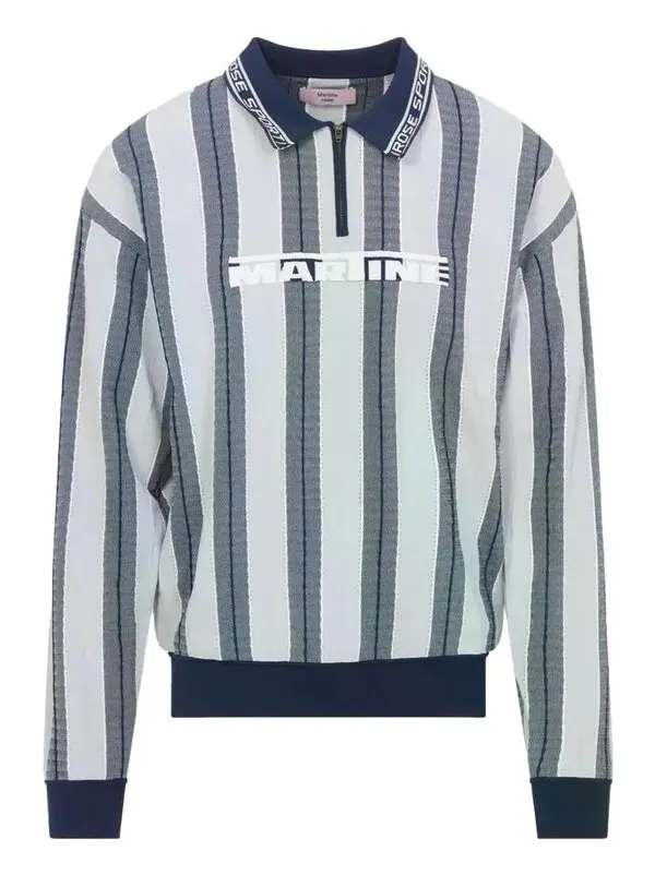 Martine Rose Striped Zip Polo Shirt - Blue