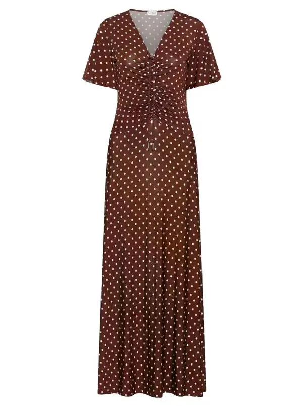 Marella Dotted V-neck Midi Dress - Brown