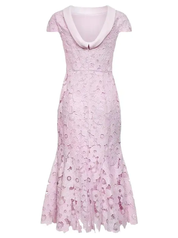 SELF-PORTRAIT Scalloped Flared Midi Dress - Pink