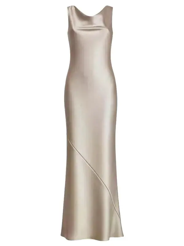 BLANCA VITA Draped Round-neck Maxi Dress - Neutrals