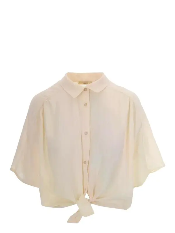 SESSUN Cropped Tie-knot Shirt - Neutrals