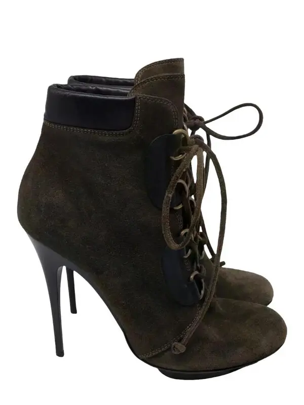 GIUSEPPE ZANOTTI Peep-toe Lace-up Ankle Boots - Green