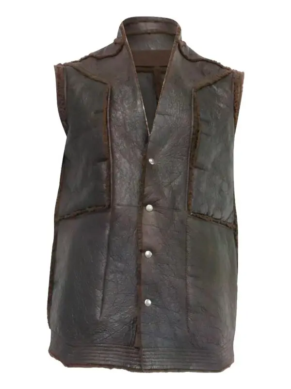 Rick Owens Fogpocket Shearling Leather Vest - Brown