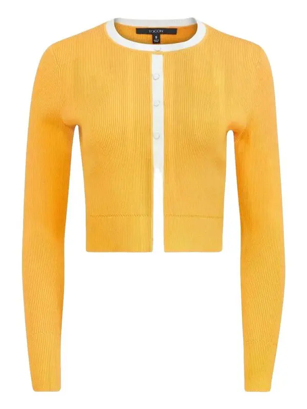 TOCCIN Ribbed Knit Cropped Cardigan - Yellow