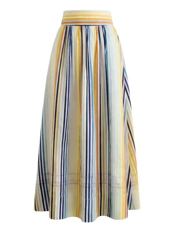 TOCCIN Striped Cotton Midi Skirt - White