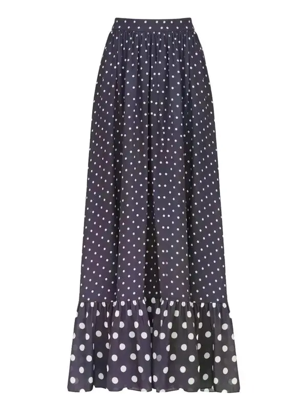 TOCCIN Polka-dot Tiered Maxi Skirt - Blue