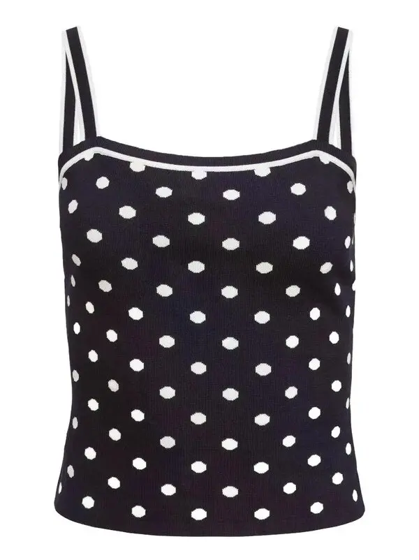 TOCCIN Avalon Polka-dot Knitted Silk Top - Blue