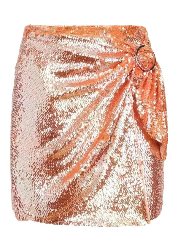 TOCCIN Sequin Mini Skirt With Ring Detail - Orange