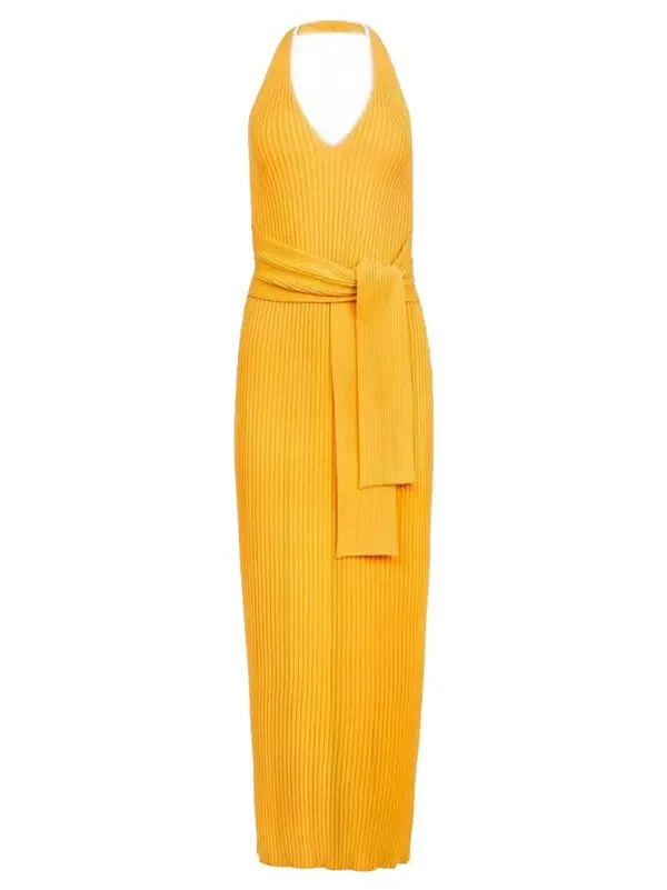 TOCCIN Allegra V-neck Tie-front Halter Midi Dress - Yellow