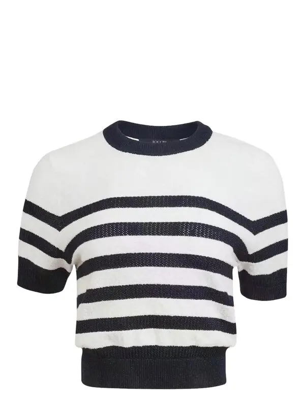 TOCCIN Striped Short Sleeve Sweater - White