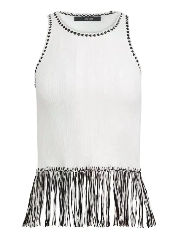 TOCCIN Dottie Fringe Racer Tank - White