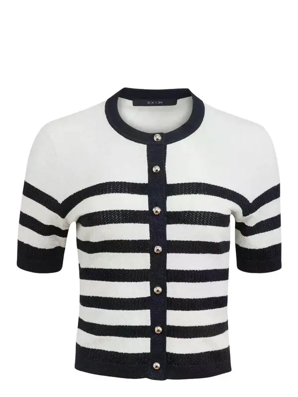 TOCCIN Striped Button-down Cardigan - White