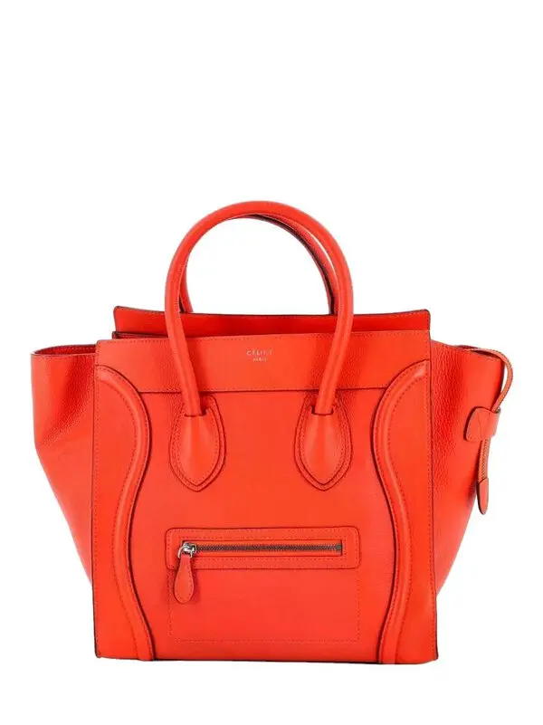 Celine Luggage Bag Grainy Leather Mini Tote - Orange