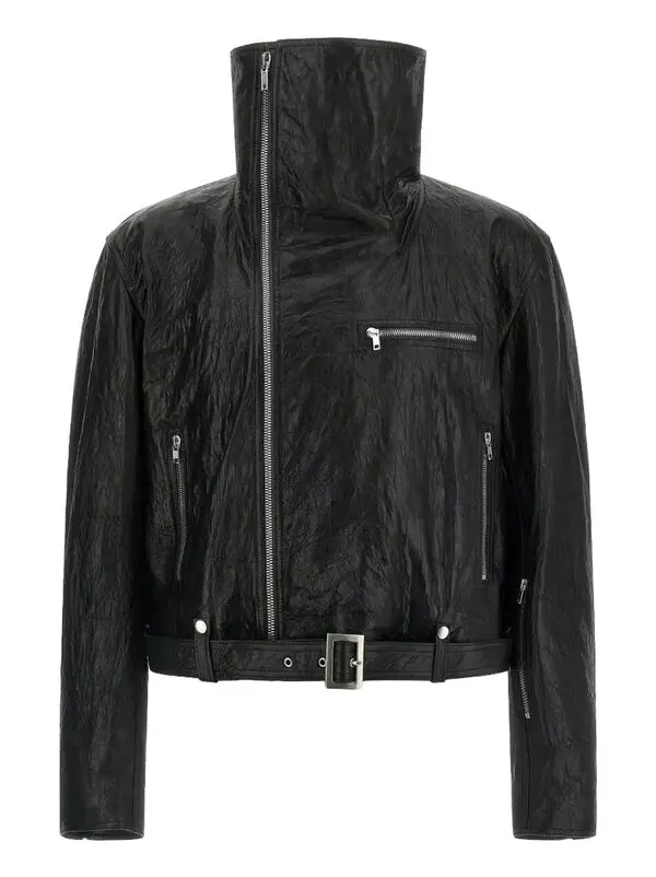 Rick Owens High-collar Leather Jacket - Black