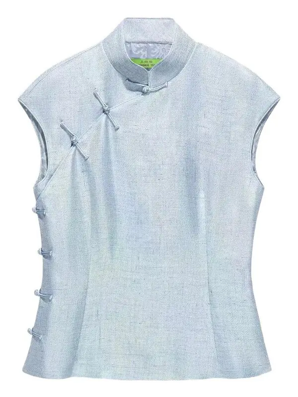 Shanghai Tang Frog-button Sleeveless Blouse - Blue