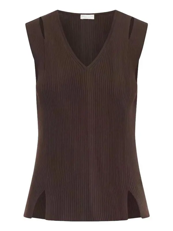 ROBERTO COLLINA Ribbed Cut-out Top - Brown