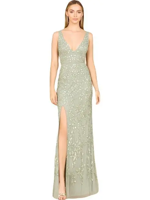 LARA NEW YORK Embellished Gown With Slit - Mint