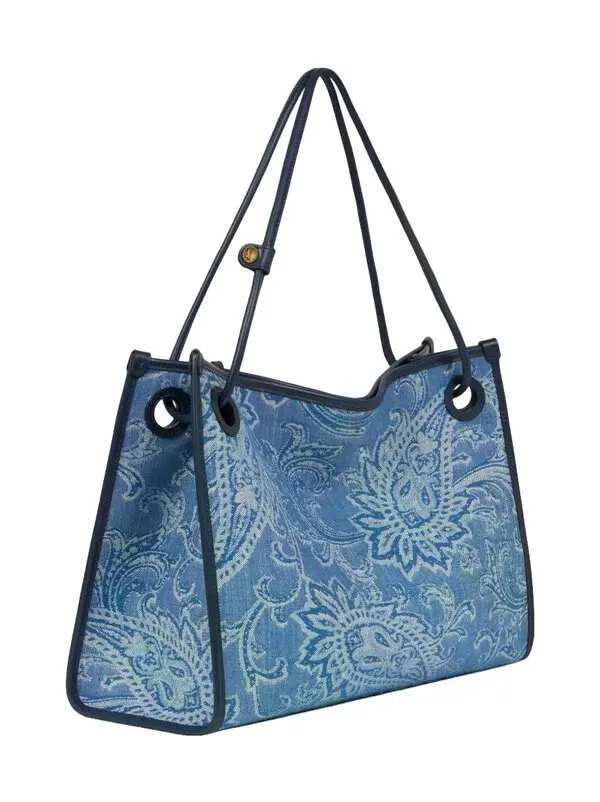 Etro Jacquard Denim Medium Tote Bag - Blue